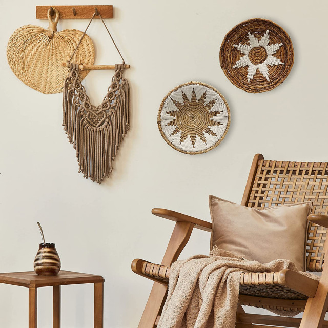 Boho Banana Leaf Wall Baskets, Set of 2, 2 1/4 L x 11 3/4 W x 11 3/4 H ...