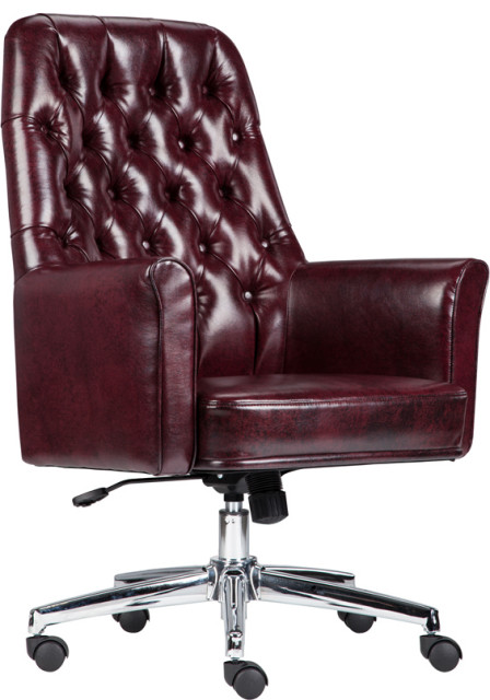 Mid-Back Traditional Tufted Burgundy Leather Executive Swivel Office ...