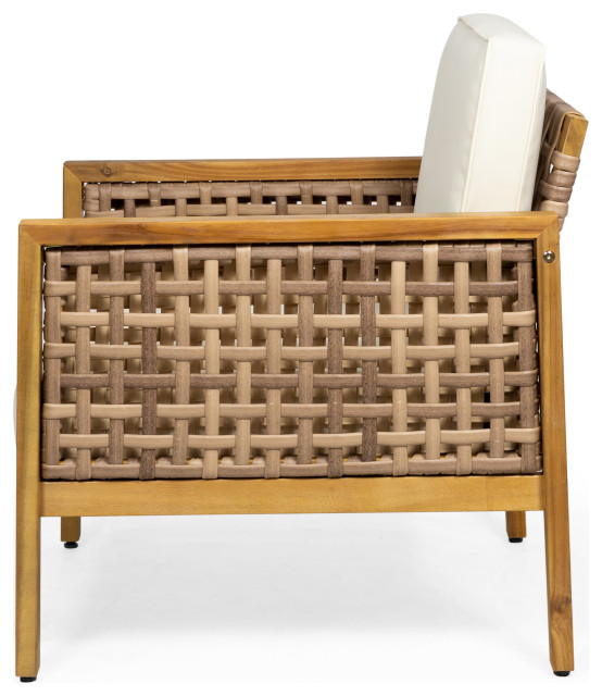 Maycen Outdoor Acacia Wood and Wicker Club Chair, Single - Tropical ...