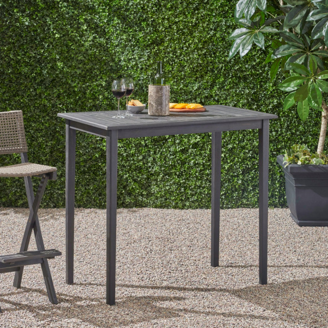 Teresa Outdoor Acacia Wood Rectangle Bar Table - Transitional - Outdoor ...