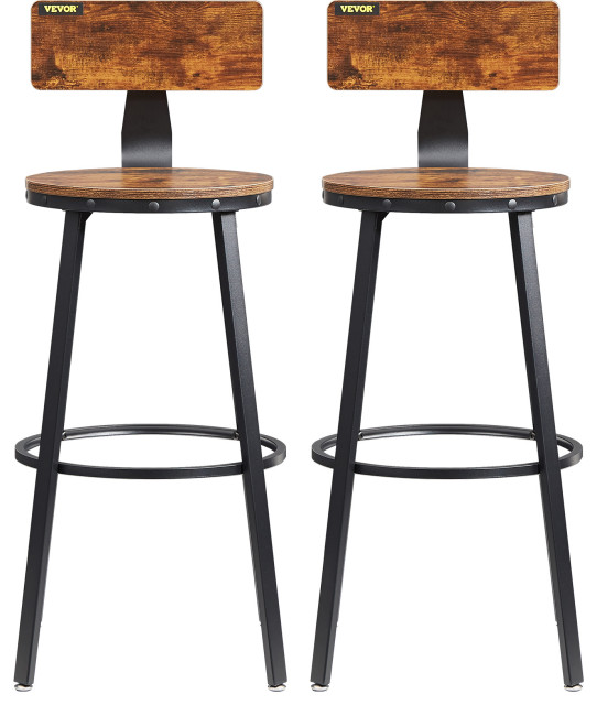 VEVOR Rustic Bar Stools Counter Height Round Bar Chairs with Backrest ...
