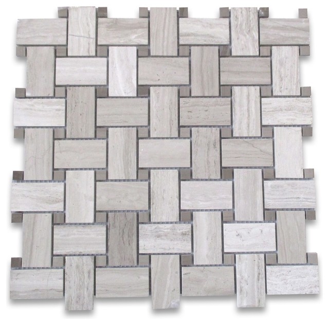 Athens Silver Cream Basketweave Haisa Wooden Beige Marble Mosaic Tile ...