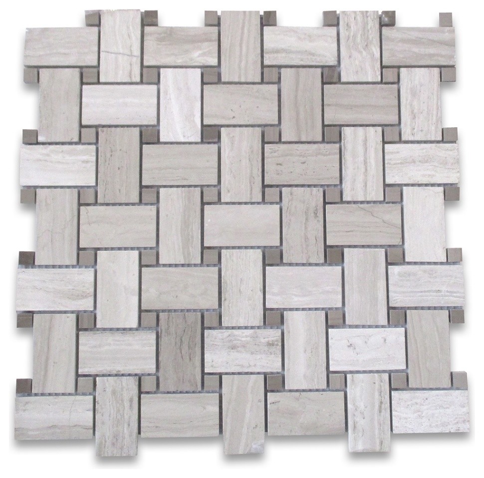 Athens Silver Cream Basketweave Haisa Wooden Beige Marble Mosaic Tile ...