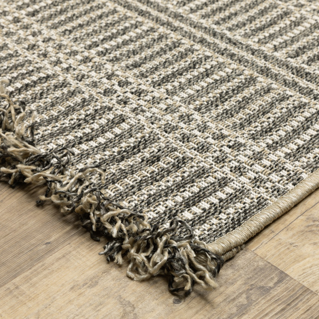 Genoa Geometric Lines Beige/ Black Flatwoven Indoor-Outdoor Area Rug, 7 ...