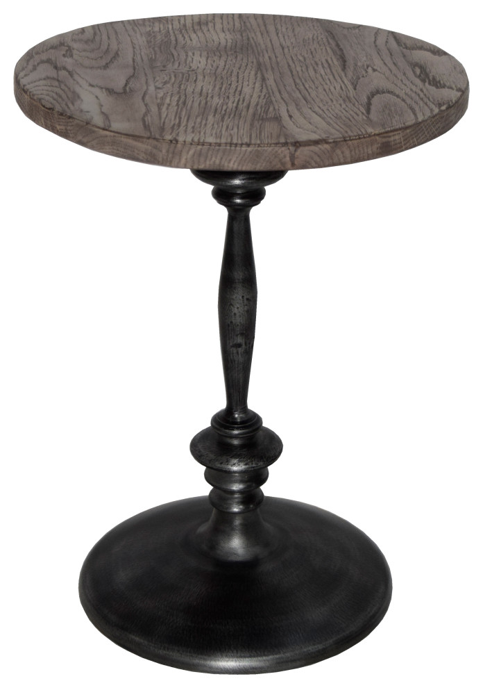 Bayside Jensen 16" Round Solid Oak Side Table With Cast Iron Pedestal ...