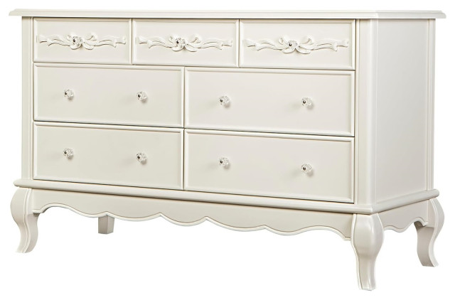 Ivory Lace 7-Drawer Double Dresser with Elegant Ribbon and Scrollwork ...