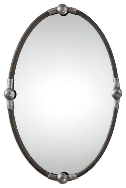 Rustic Oval Wall Decor Mirror in Rust Black Burnished Silver Accents ...