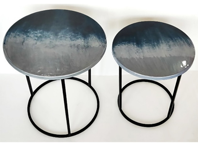 Metal 2-Piece Set Round Side Tables, Ombre Blue, 21x21x32 ...