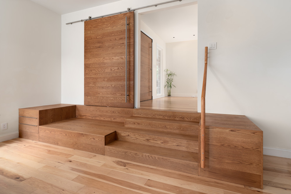 Built-in sofa/ stairs with barn door, with pivot entry door in ...