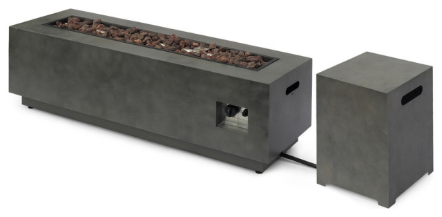 Hemmingway Outdoor Rectangular Fire Pit With Tank Holder - Industrial ...