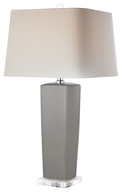 1-Light Tapered Table Lamp Gray White Linen Shade - Transitional ...