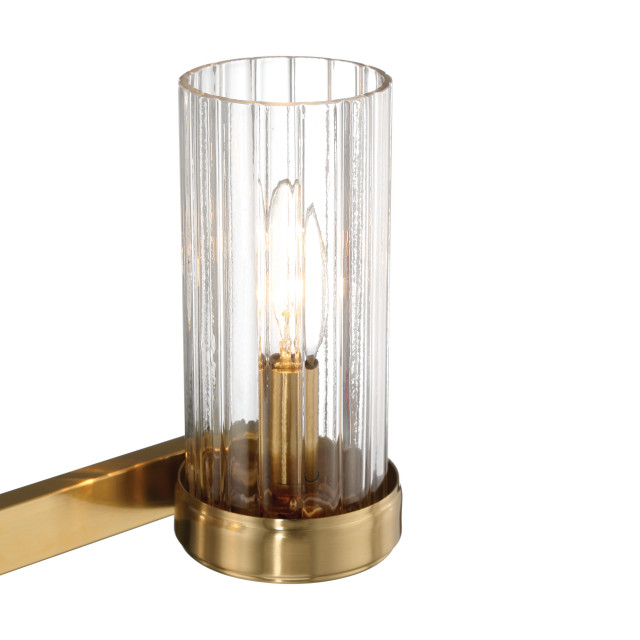 Izzy Metal and Clear Ribbed Glass 3-Light Vanity Light, Brushed Gold ...