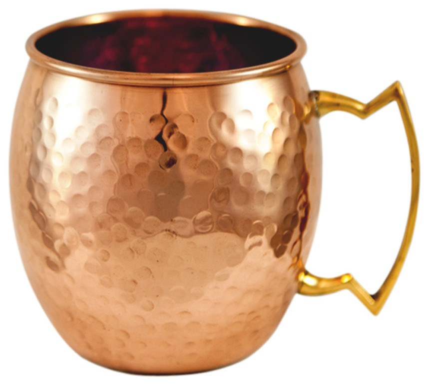 Hammered Barrel Shape Copper Mug With Brass Handle, 16 oz - Traditional ...