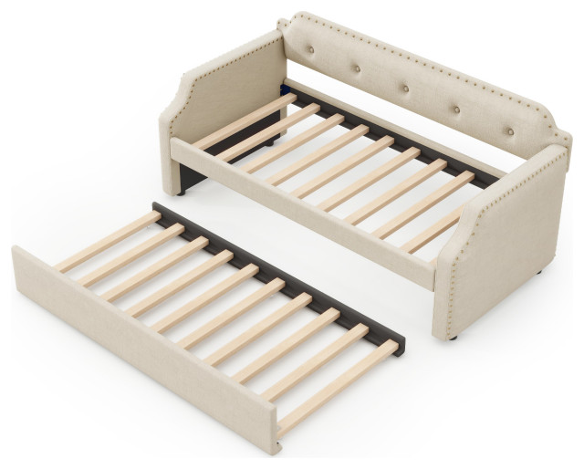 Elegant Linen Upholstered Daybed with Trundle - Transitional - Daybeds ...