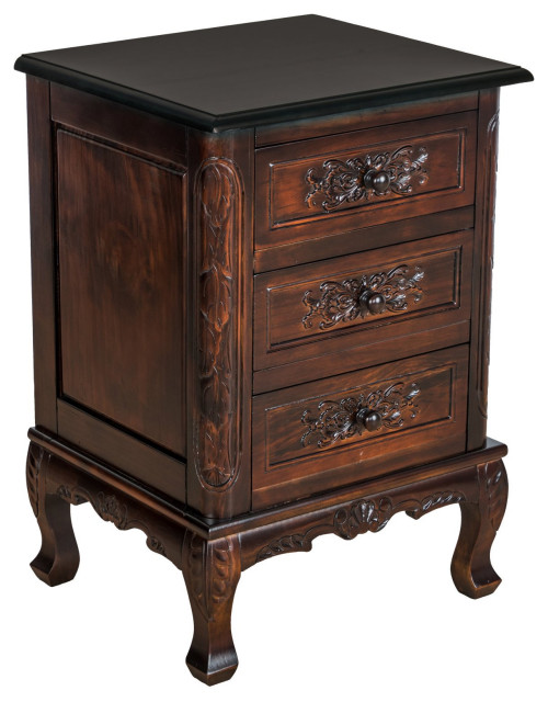 Traditional End Table, Short Queen Anne Legs & Carved Accented Drawers ...