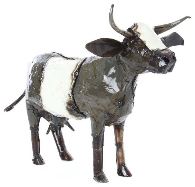 African Cow Recycled Metal Sculpture, Large - Farmhouse - Decorative ...