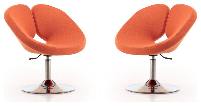 Set of 2 Accent Chair, Chrome Base With Unique Shaped Swiveling Orange ...