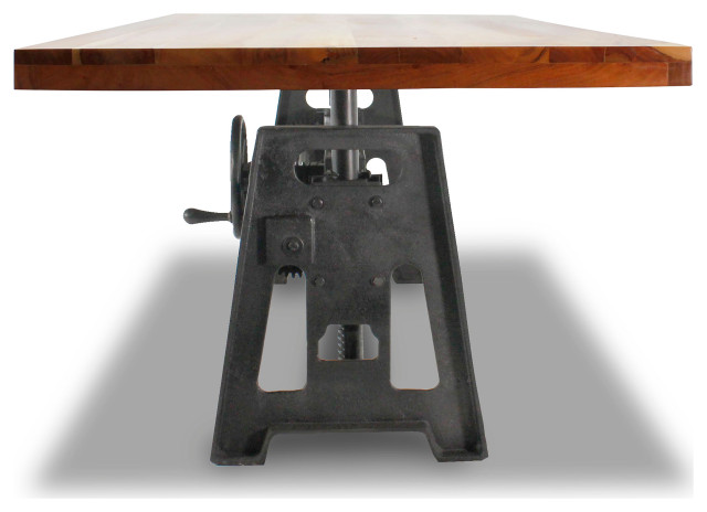 Industrial Dining Table, Cast Iron Base, Adjustable Height Crank ...