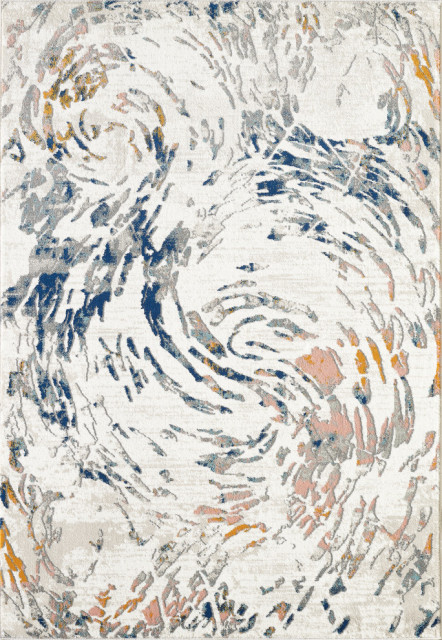 Abani Porto PRT120A Contemporary Swirl Light Blue and Burnt Orange Area ...