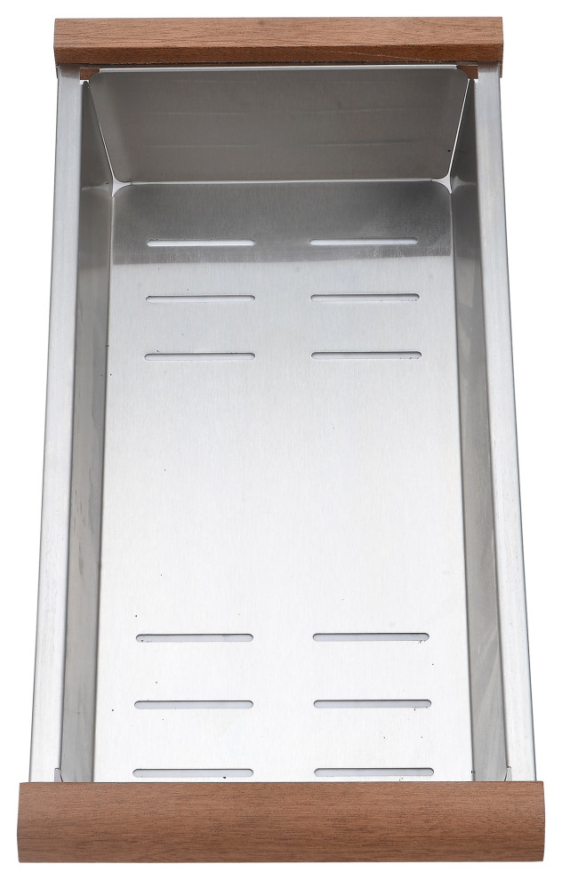 Stainless Steel Wood Cover Colander For Workstation Kitchen Sink, 15.7 ...