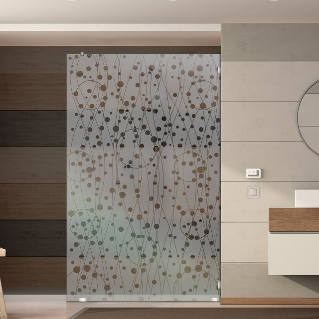 Fixed Frameless Glass Shower Screen with Sandblasted Design, 35-1/2" X 75" Inches - Contemporary ...