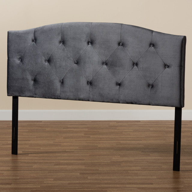 Leone Modern and Contemporary Grey Velvet Fabric Upholstered King Size ...