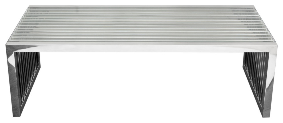 SOHO Rectangular Stainless Steel Cocktail Table Clear, Tempered Glass ...