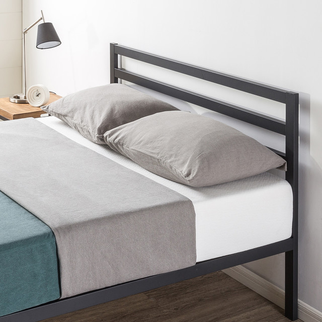 Modernista Classic 14" Metal Platform Bed With Headboard, Black, Full ...