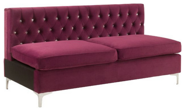 Benzara BM250599 Armless Sofa With Velvet Upholstery and Metal Legs ...