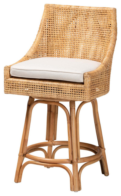 Modern Bohemian Natural Brown Rattan Counter Stool - Tropical - Bar ...