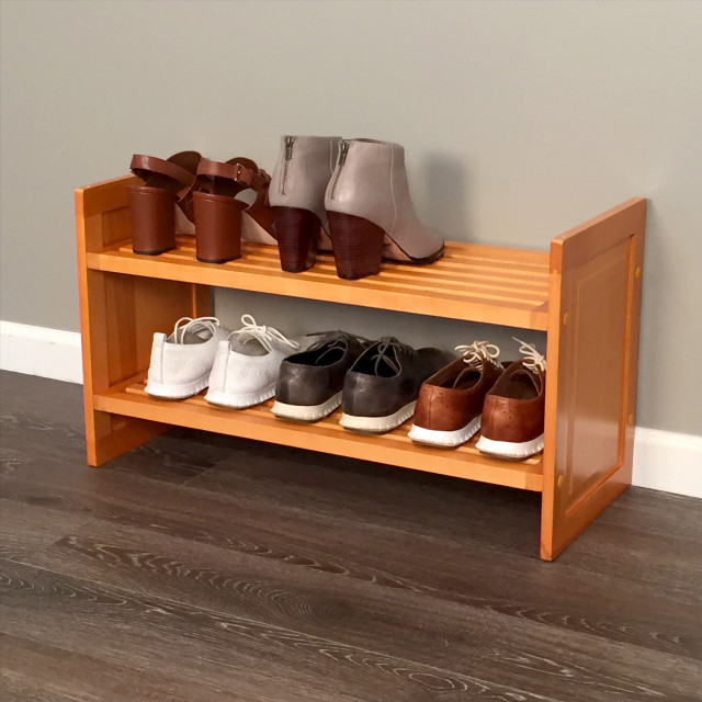 Solid Wood Stackable Shoe And Storage Rack - Transitional - Shoe ...