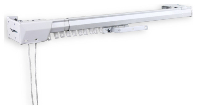 White Heavy Duty Traverse Rod, One Way Cord Left 84-156" - Transitional ...