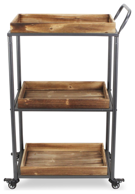 Elown 3 Tier Wheeled Wood Tray Cart - Industrial - Bar Carts - by ...