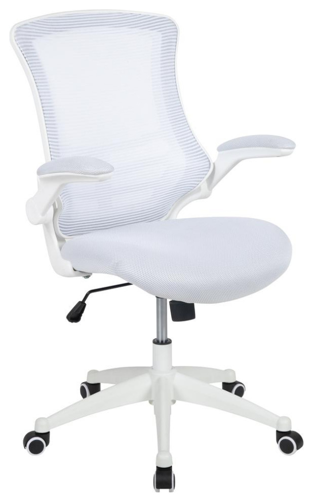 Mid-Back White Mesh Swivel Ergonomic Task Office Chair with White Frame ...