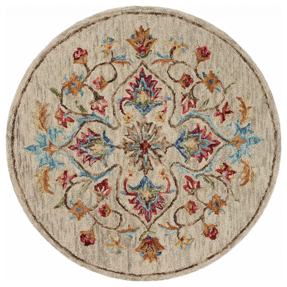 6' Beige Round Wool Hand Tufted Area Rug, 6' Round - Traditional - Area ...