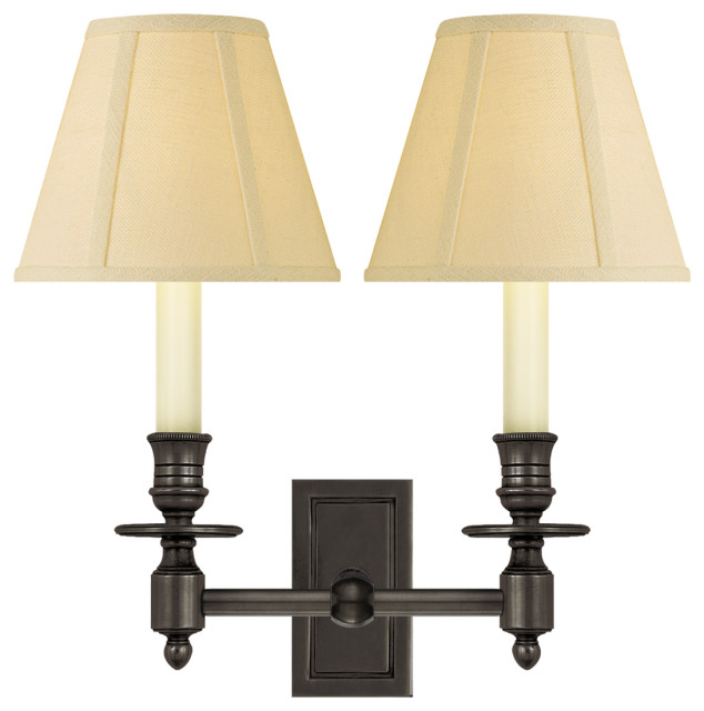 French Double Library Sconce With Linen Shades - Traditional - Wall ...