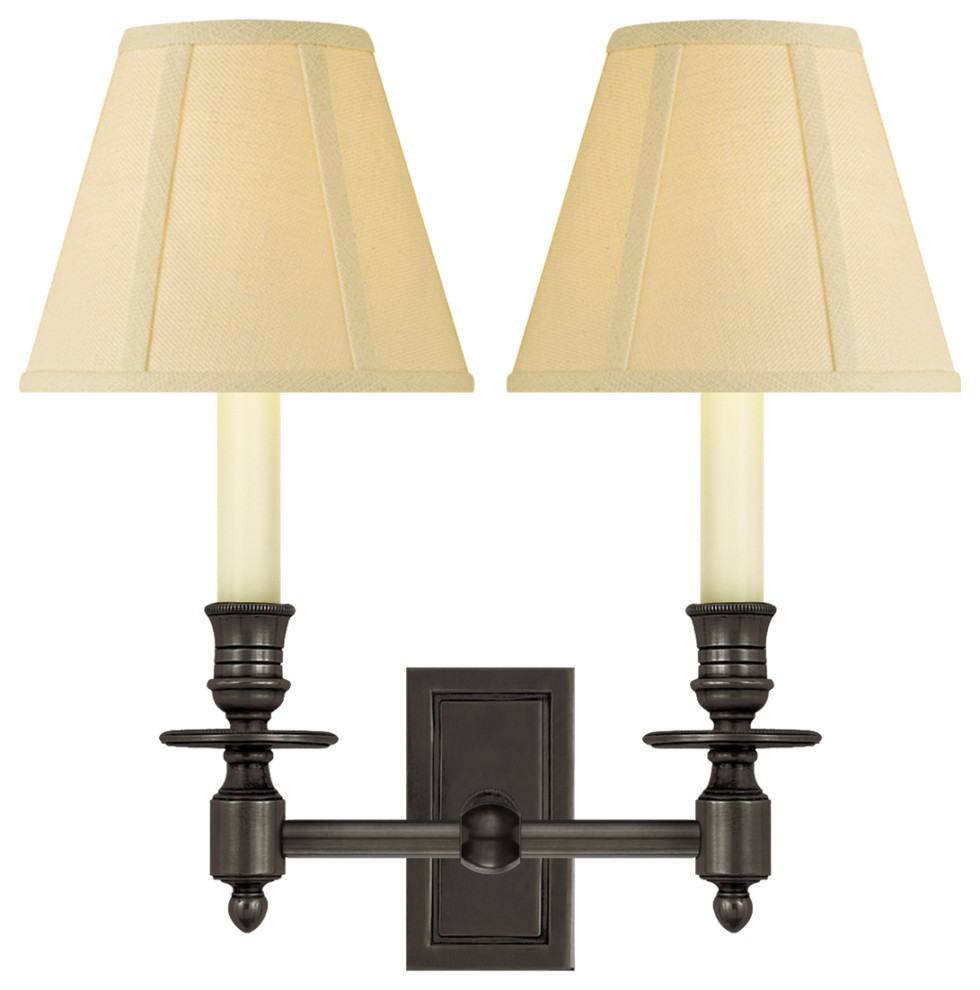 French Double Library Sconce With Linen Shades - Traditional - Wall ...