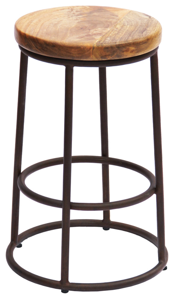 24" Mango Wood Counter Height Barstool With Iron Base, Brown And Black ...