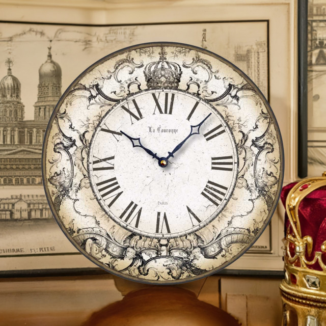 Antique-Style Crown Wall Clock, 10.5 Inch Diameter - Farmhouse - Wall ...