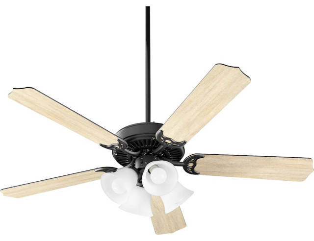 Quorum Capri-IX 4 Light LED Ceiling Fan, Black/Satin Opal/Black/Oak ...