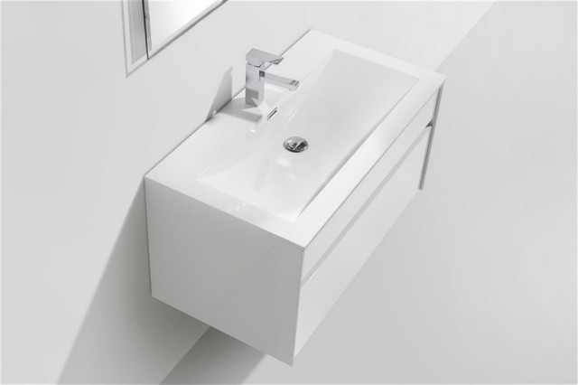 Fitto 36" High Gloss White Wall Mount Modern Bathroom Vanity, 18.09"H x ...