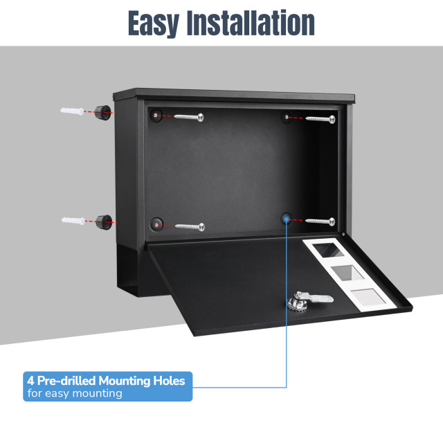 Large Wall Mount Locking Mailbox Steel Letter Box With Door and 2 Keys ...