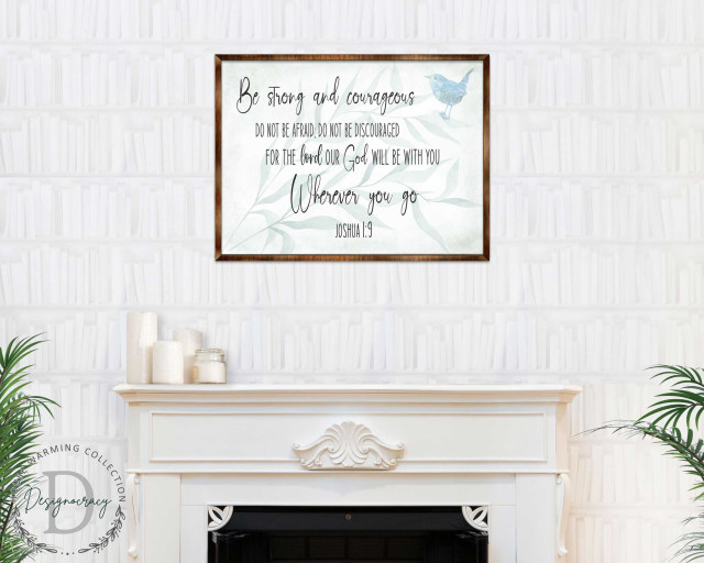 Be Strong and Courageous Wooden Inspirational Decor Wall Art, Medium 22 ...