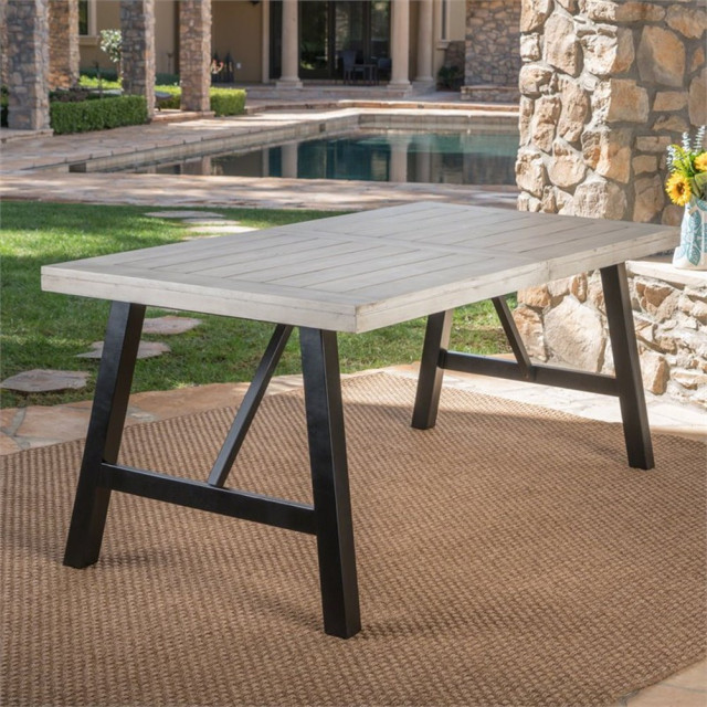 Noble House Borocay Acacia Wood Outdoor Dining Table in Light Gray ...