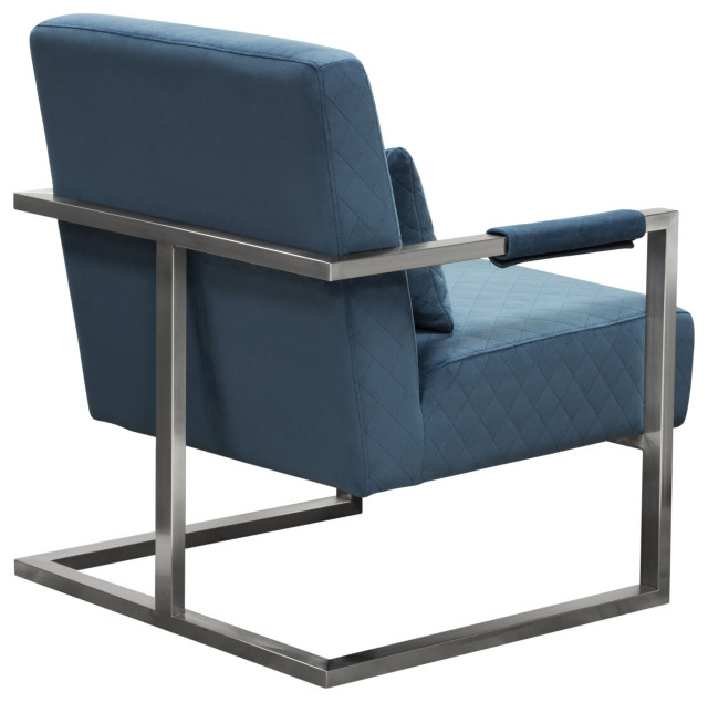 Studio Accent Chair, Royal Blue Velvet With Diamond Tuft and Stainless ...