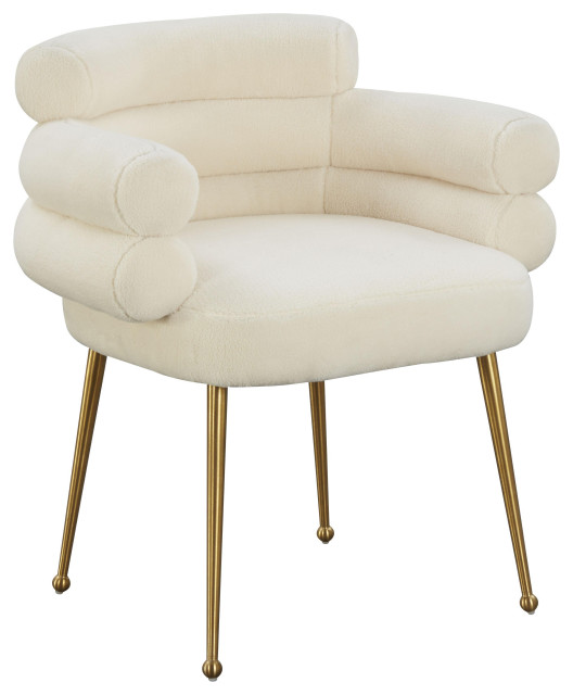 Dente Cream Faux Sheepskin Dining Chair - Midcentury - Dining Chairs ...