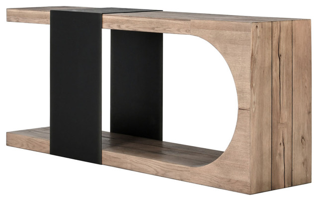 71" U Shape Oak & Steel Console Table - Traditional - Console Tables ...