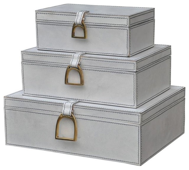 Dimond Home 8819-028/S3 Nested White Leather/Brass Boxes - Contemporary ...