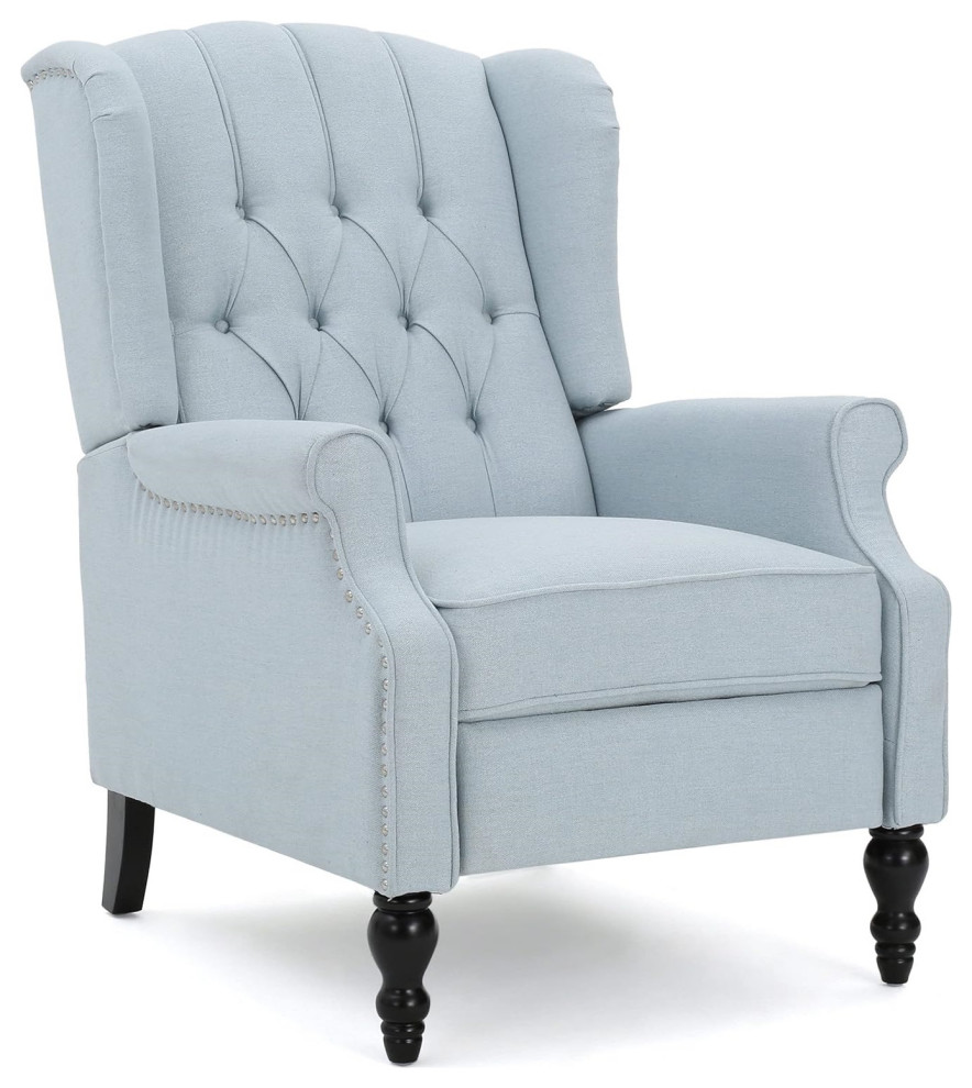 Light Blue Traditional Recliner with High Back and Diamond Button ...