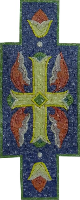 Blue Cross Shaped Glass Mosaic, 14" x 36" - Traditional - Tile Murals ...